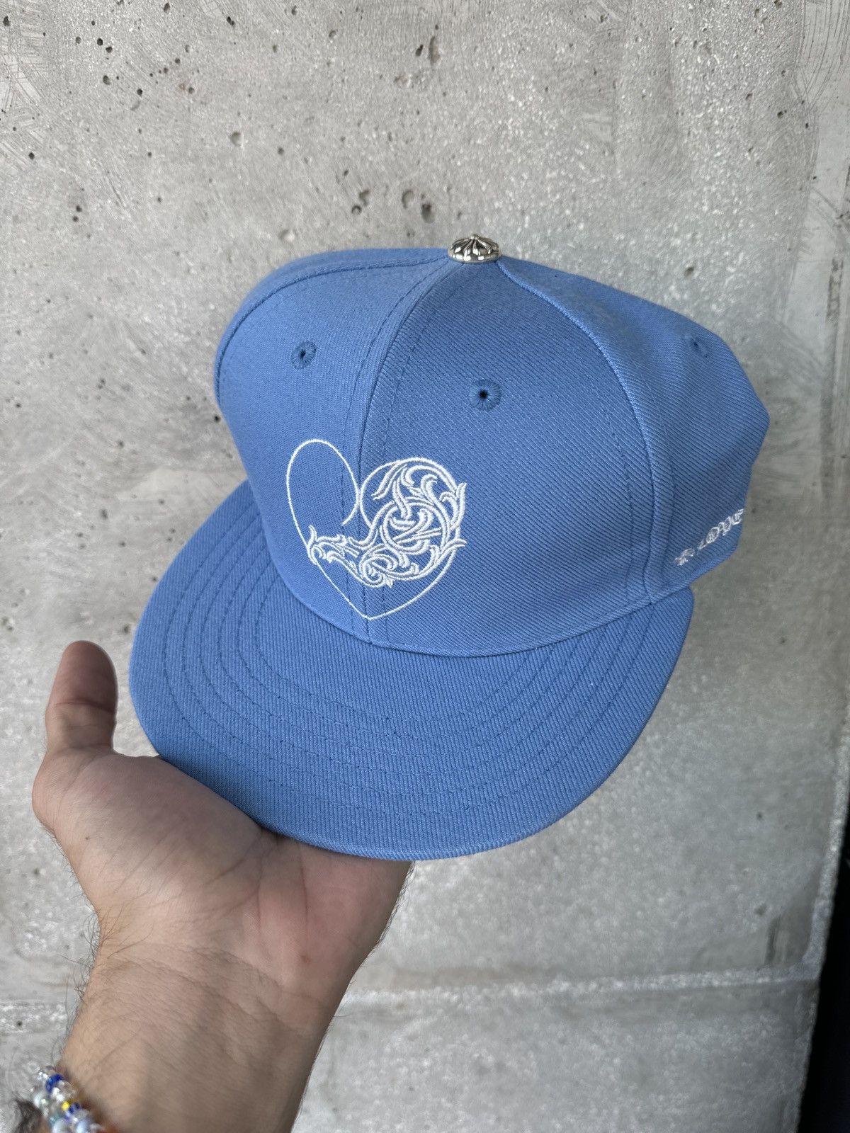 Chrome Hearts Baby Blue “Heart” logo Fitted Hat Sz 7 1/4 | TOP DRWR
