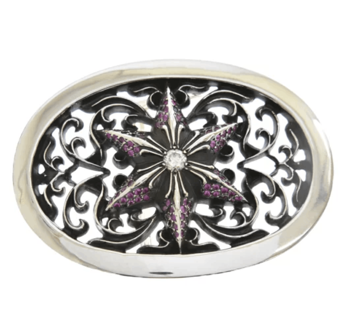 Chrome Hearts Oval Star Ruby Silver Belt Buckle | TOP DRWR